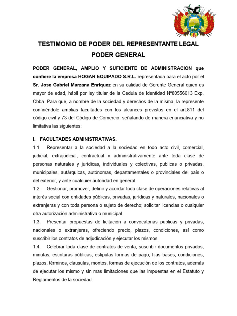 TESTIMONIO DE PODER DEL REPRESENTANTE LEGAL | Descargar gratis PDF ...