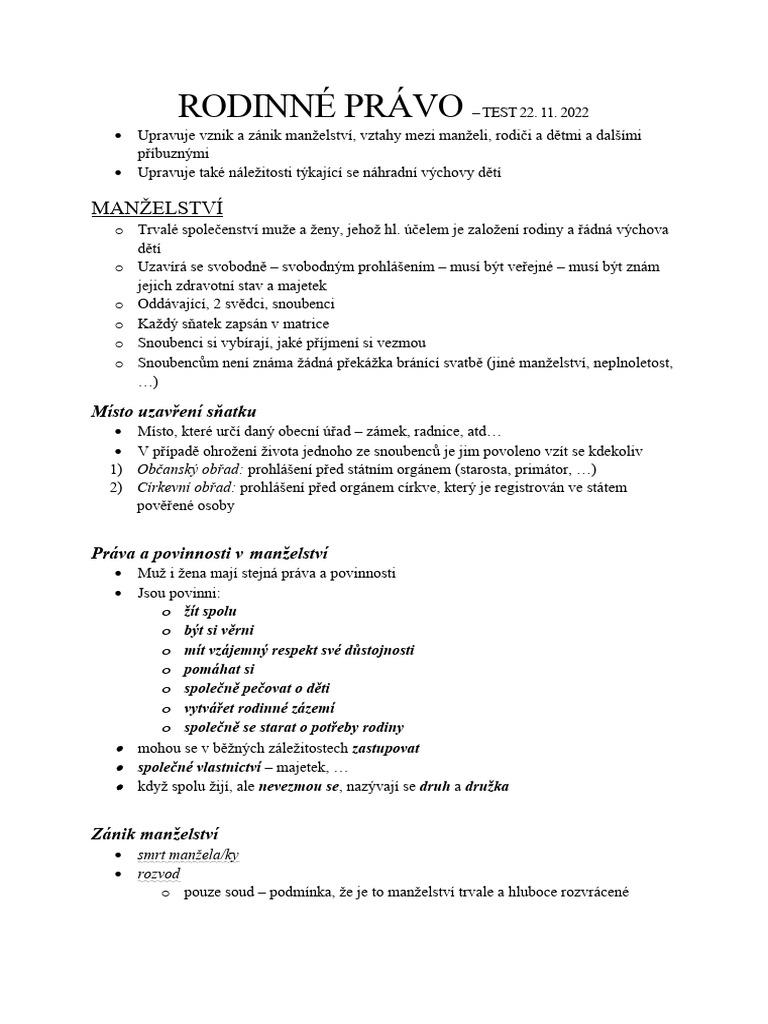 RODINNÉ PRÁVO - Test | PDF