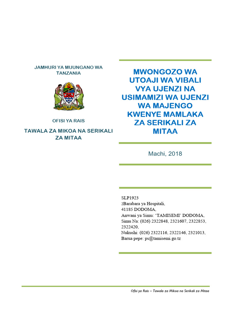 Mwongozo Wa Utoaji Wa Vibali Vya Ujenzi Na Usimamizi Wa Ujenzi Wa ...