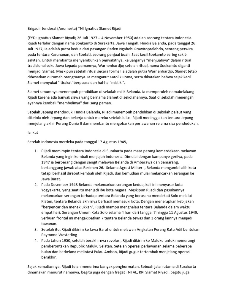 Brigadir Jenderal Slamet Rijadi | PDF