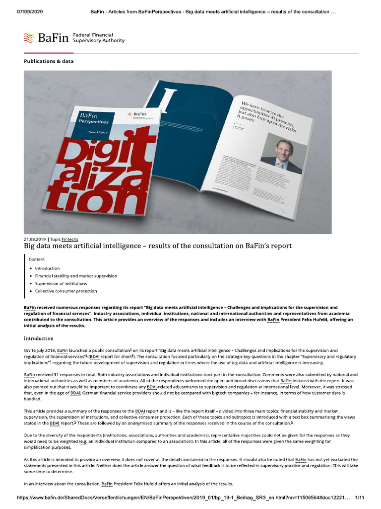 BaFin Study - Big Data Meets AI - Consultation Responses | PDF