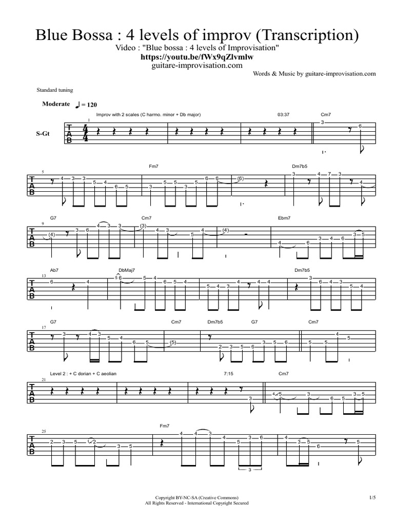 Blue Bossa 4 Levels of Improvisation | PDF | Pitch (Music) | Music Theory
