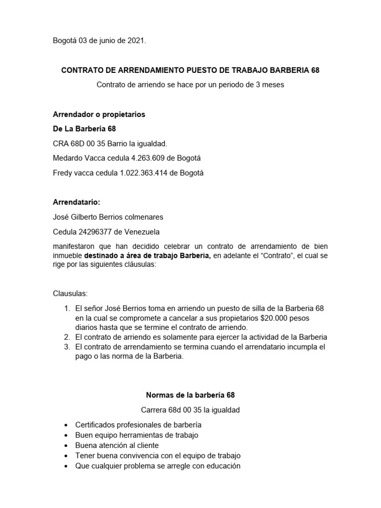Contrato Barberia | PDF | Derecho privado