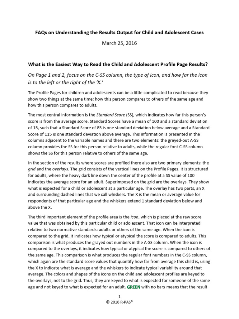 Guide To Reading The Results Output For Children and Adolescents | PDF ...