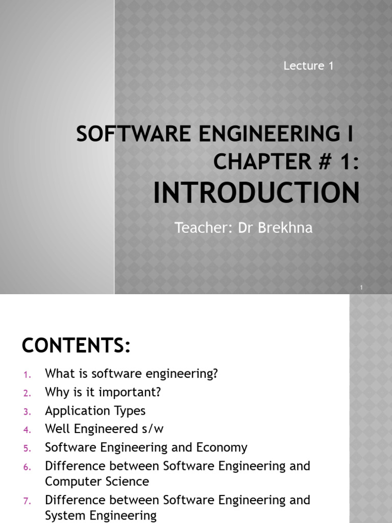 Lecture #1 Chapter 1 Introduction To SW Engineering | PDF | Engineering | Software