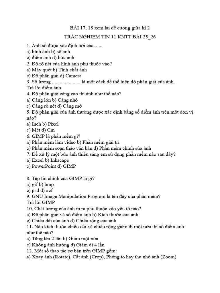 gửiđề cương ôn tập TIN 11 KNTT | PDF