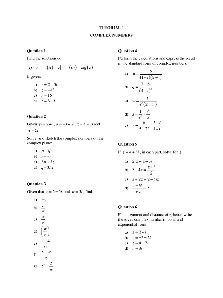 Tutorial 1 Chapter 1 | PDF | Complex Number | Mathematical Objects