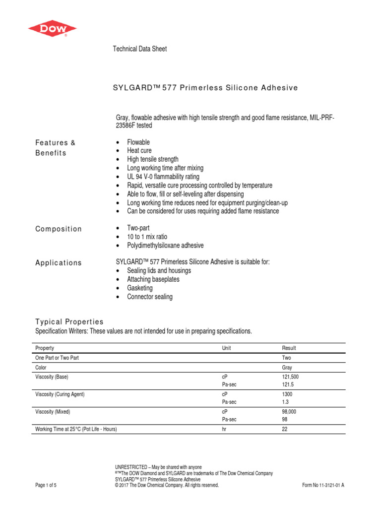 577 Primerless Adhesive | PDF | Silicone | Viscosity