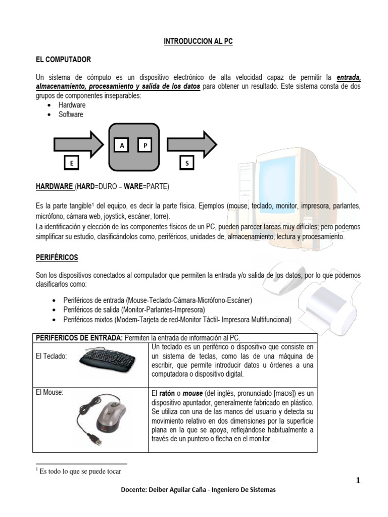 Guia Introduccion Al PC 5 Pag | PDF | Periférico | Almacenamiento de datos de la computadora