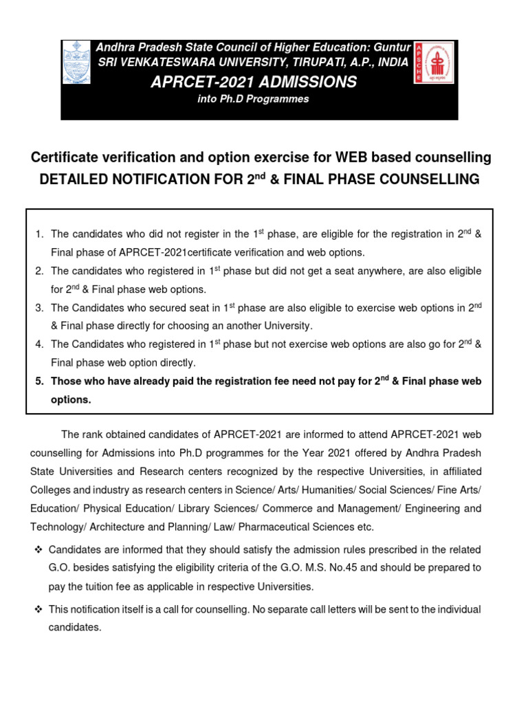 APRCET-2021 Final Phase Seat Allotment | PDF | Payments | Doctor Of ...