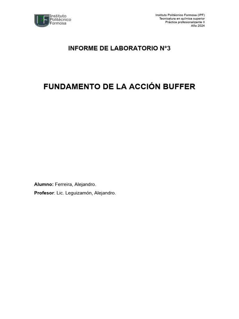 Informe de Laboratorio N°3. BUFFER. | PDF | Solución tampón | Ácido