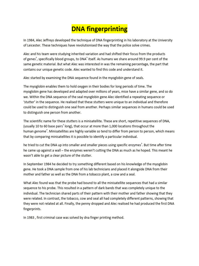 Dna Fingerprinting | PDF | Gel Electrophoresis | Dna