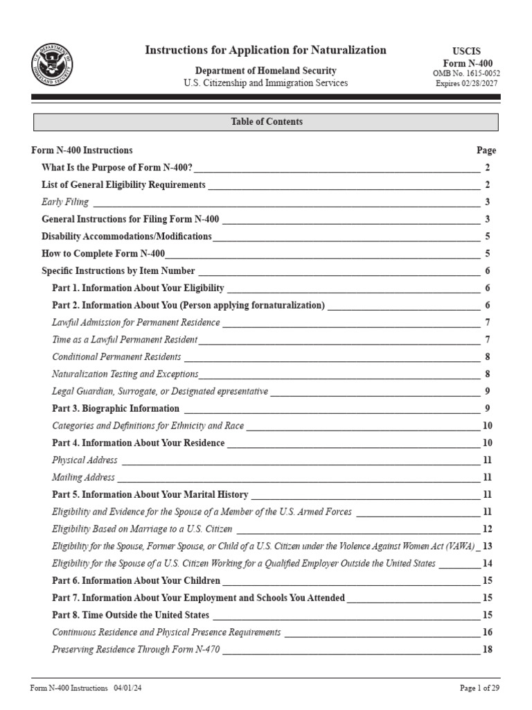 N 400instr | PDF | Citizenship Of The United States | Naturalization