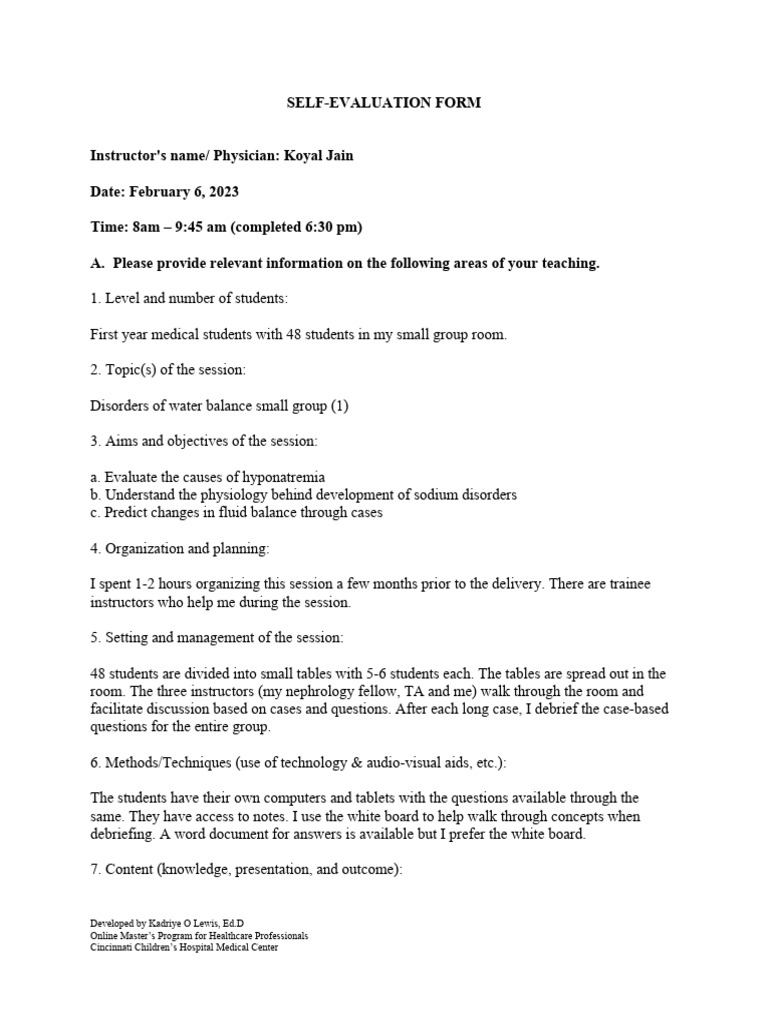 Self-Evaluation Small Group Completed | PDF | Learning | Lecture