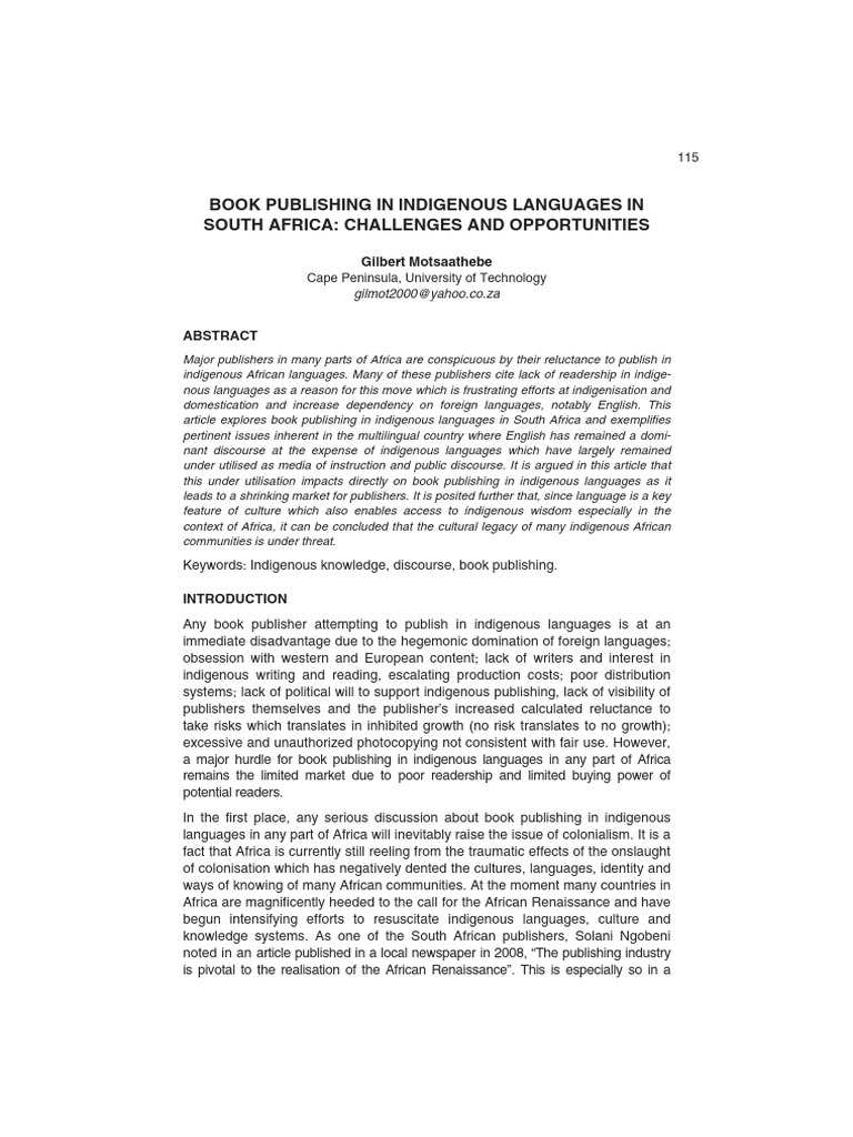 Motsaathebe - 2011 - Book Publishing in Indigenous Languages in South A | PDF