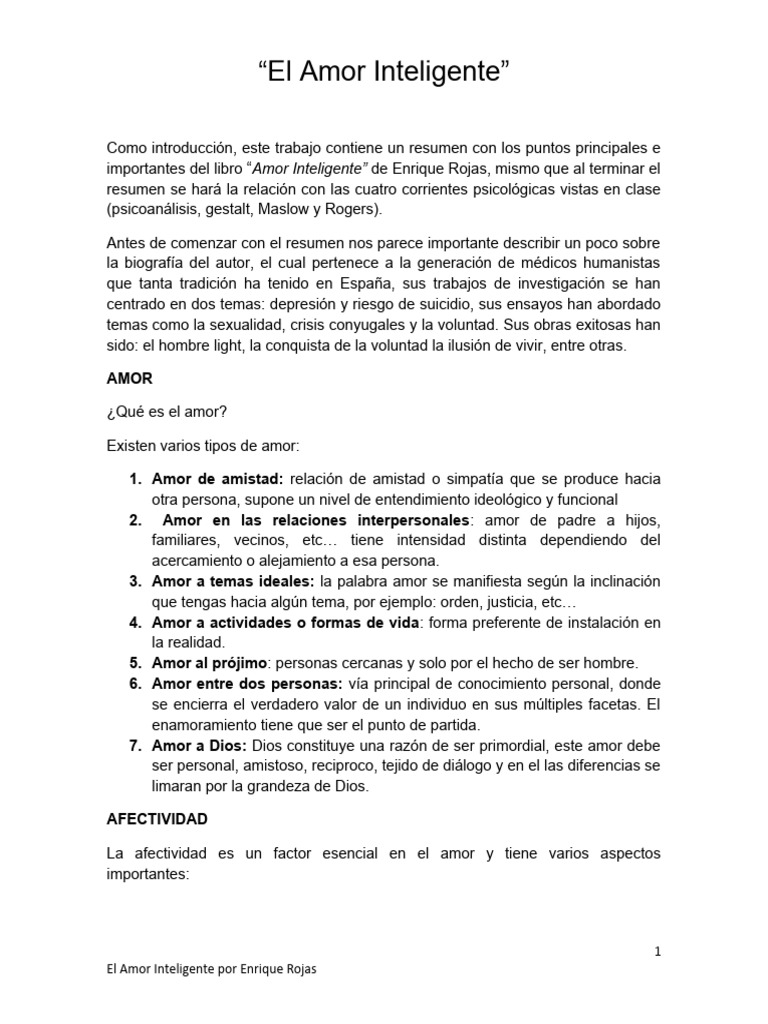Resumen de "El Amor Inteligente" | PDF | Amor | Pensamiento