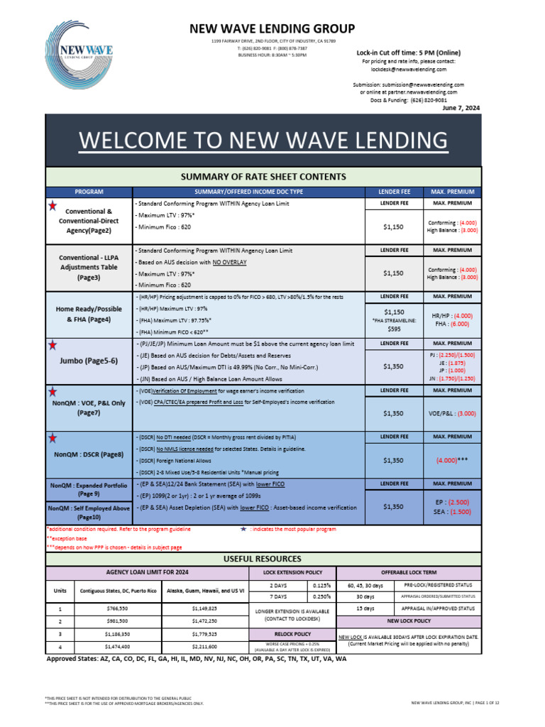 NW Rate Sheet | PDF | Fha Insured Loan | Credit