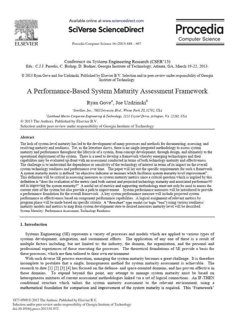 A Performance-based System Maturity Assessment Framework | PDF | System | Fuel Economy In ...