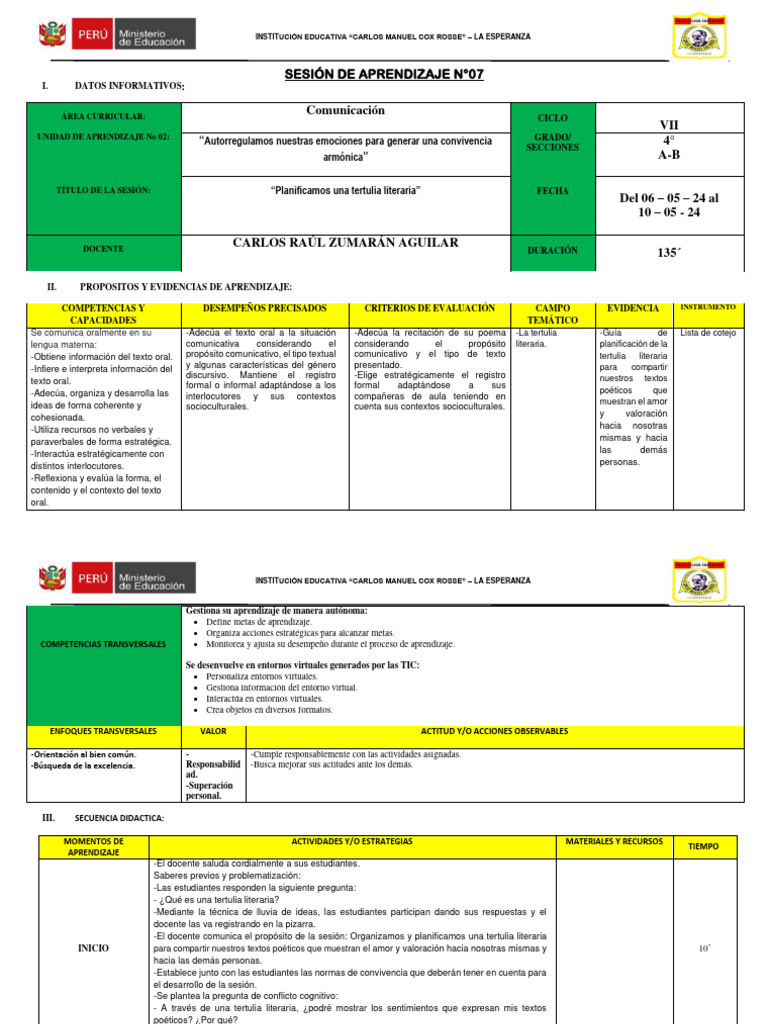 Sesión N° 7-4° (1) | Descargar gratis PDF | Aprendizaje | Evaluación