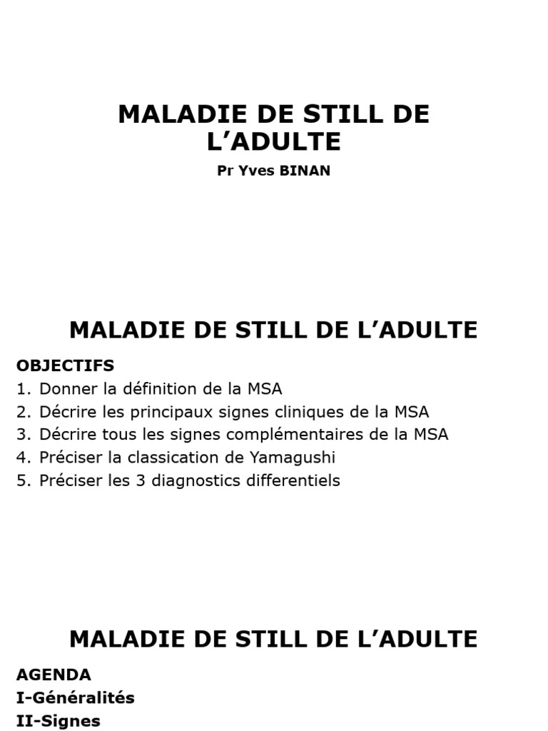 Maladie de Still de L'adulte - PPTX Sme1 2023 | PDF | Spécialités médicales | Causes de décès