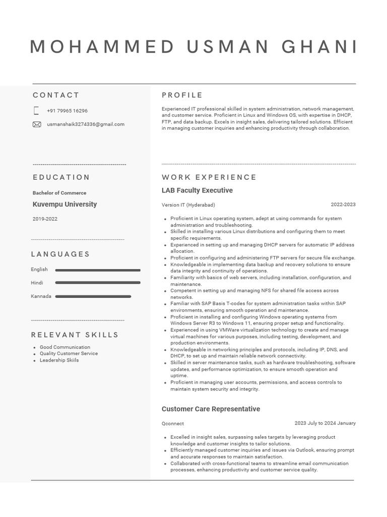 Usman's CV 02 | PDF | Computer Network | Operating System