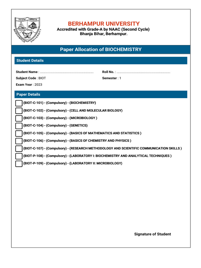 1 Semester PaperList | PDF
