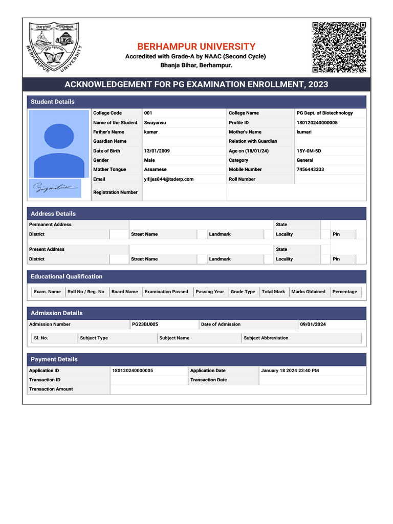 Student Enrollment Acknowledgement | PDF | Educational Stages | Qualifications