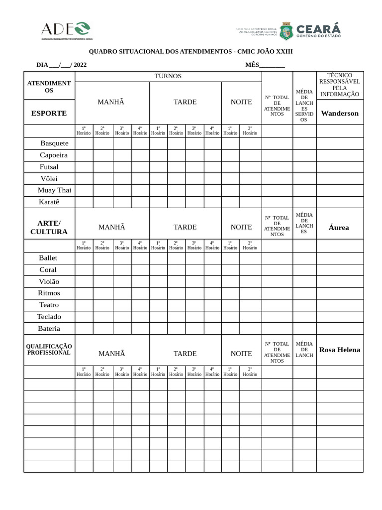 Quadro Situacional Dos Atendimentos - Cmic João Xxiii | PDF