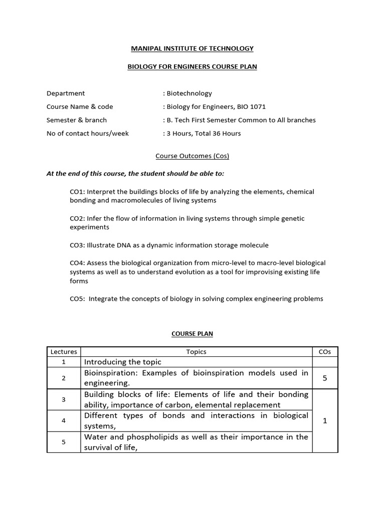 Lesson Plan - BIO3251 - 2023-24 | PDF | Biology | Dna