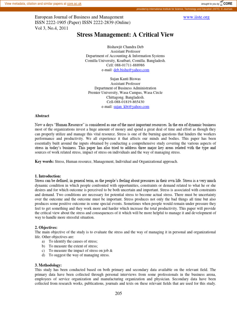 Stress Management A Critical View | PDF | Stress (Biology) | Academic ...