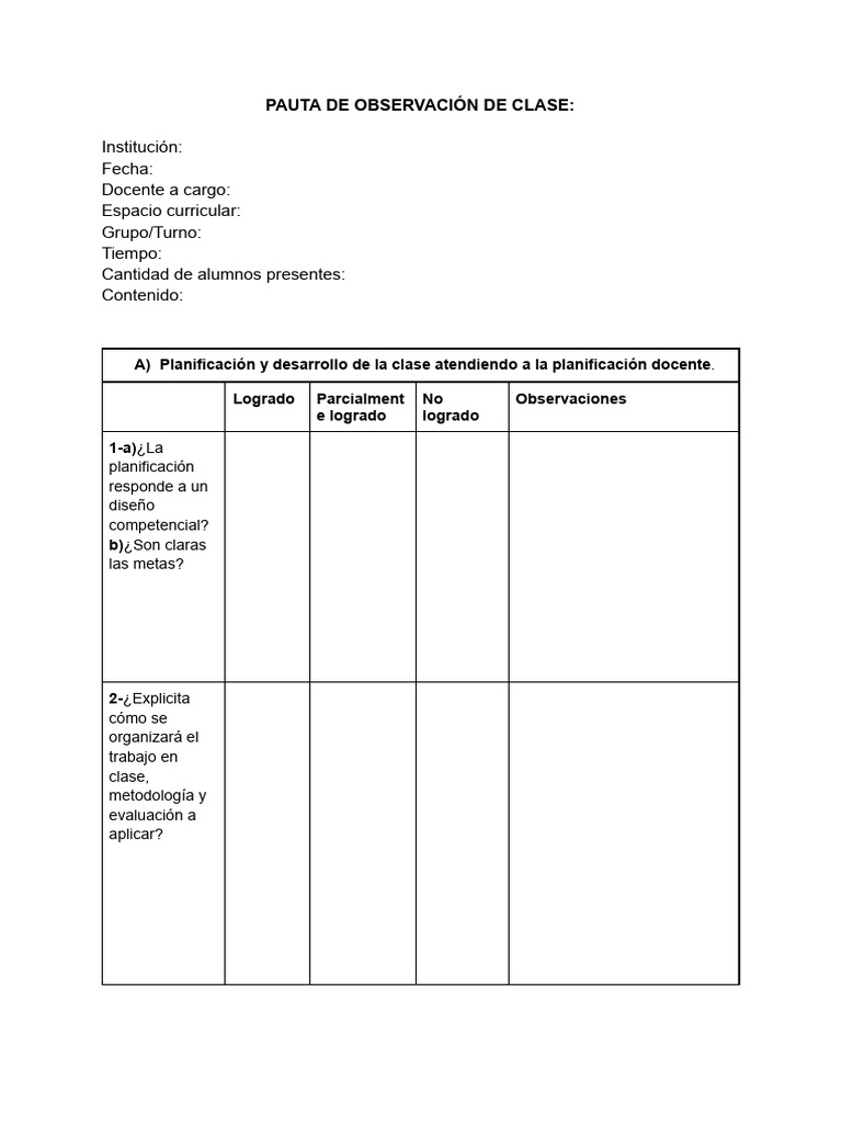 Evaluación de Clases: Planificación y Vínculo Docente-Alumno | PDF ...