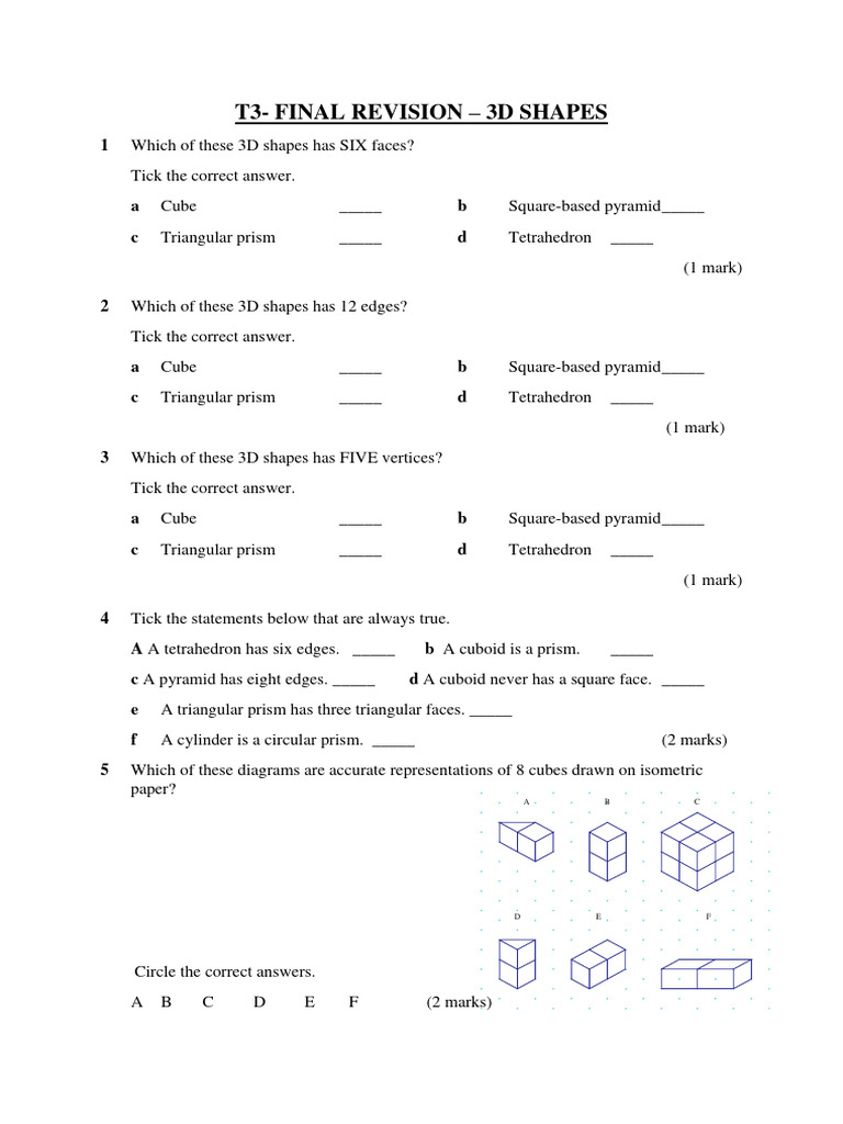 t3 Final Revision 3d Shapes | PDF | Tetrahedron | Geometric Shapes