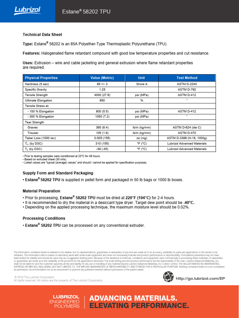 Estane 58202 TPU: Advancing Materials | Download Free PDF | Materials ...