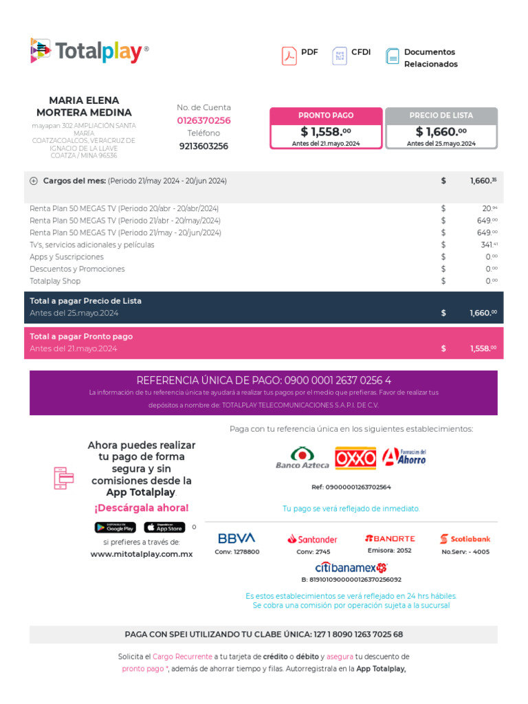 Estado de Cuenta Total Play | PDF | Finanzas personales | Pagos