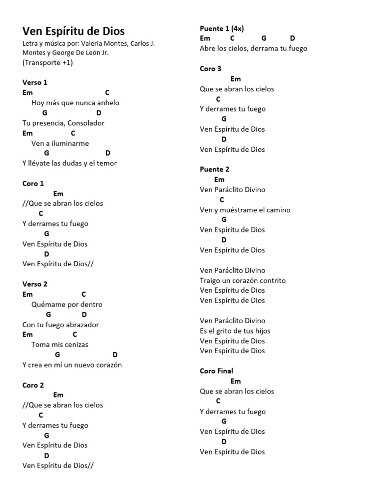 Ven Espiritu de Dios Letra y Acordes | PDF