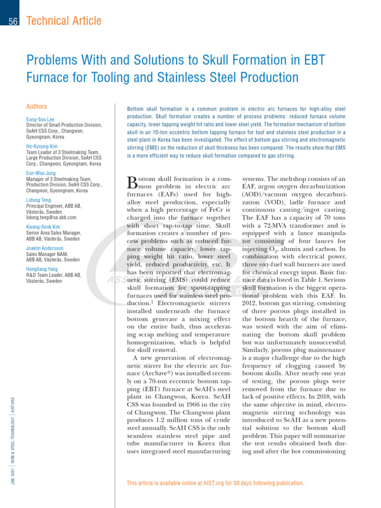 Problems With and Solutions To Skull Formation in EBT Furnace For ...