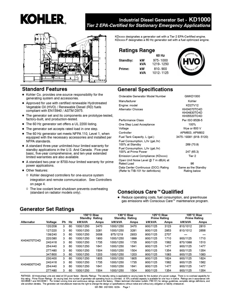 Ratings Range: Tier 2 EPA-Certified For Stationary Emergency ...