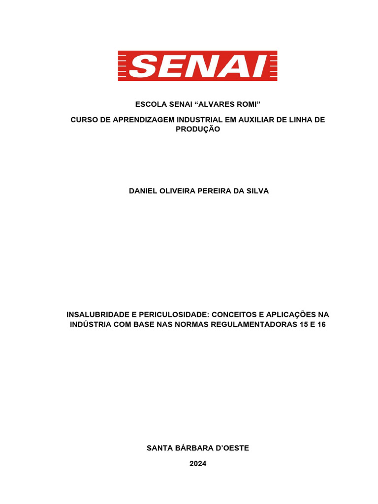 Relatório Técnico SENAI | PDF | Pessoal (trabalho) | Tempo