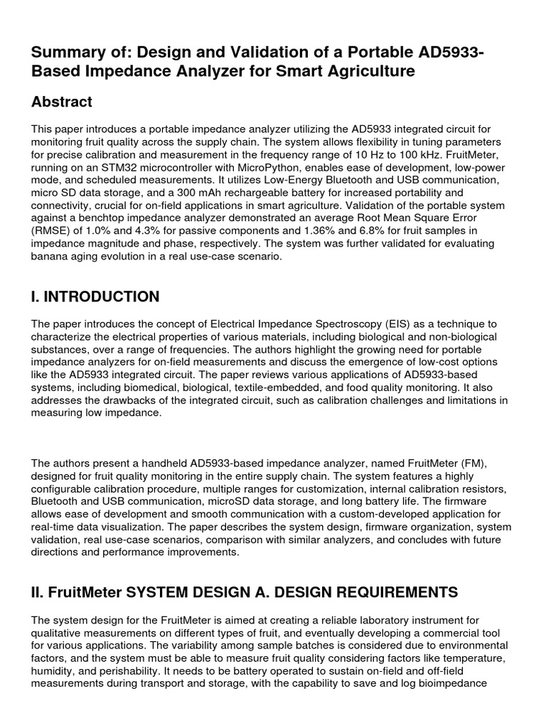 Summary of Design and Validation of A Portable AD5933-Based Impedance ...