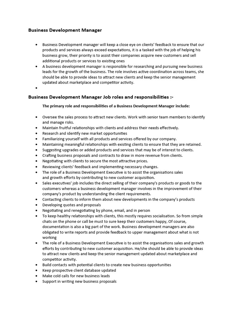 Business Development Manager | PDF | Business Development | Sales