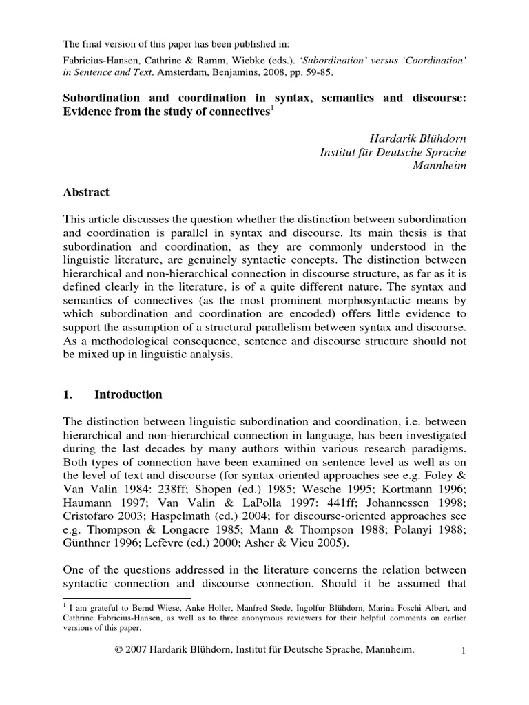 Subordination Download Free Pdf Syntax Clause