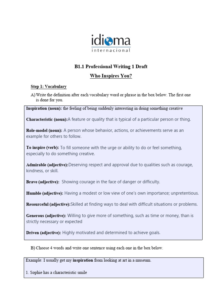 B1.1 Professional Writing 1 Draft | PDF | Adjective | Subject (Grammar)