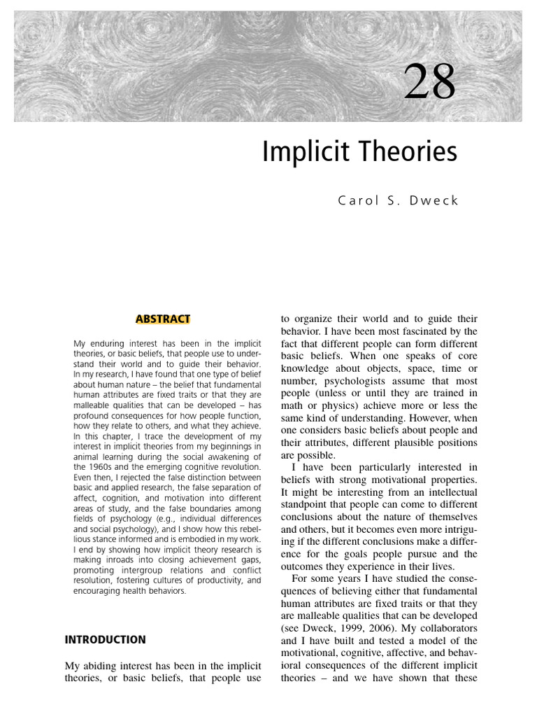 Implicit Theories | PDF | Psychology | Social Psychology