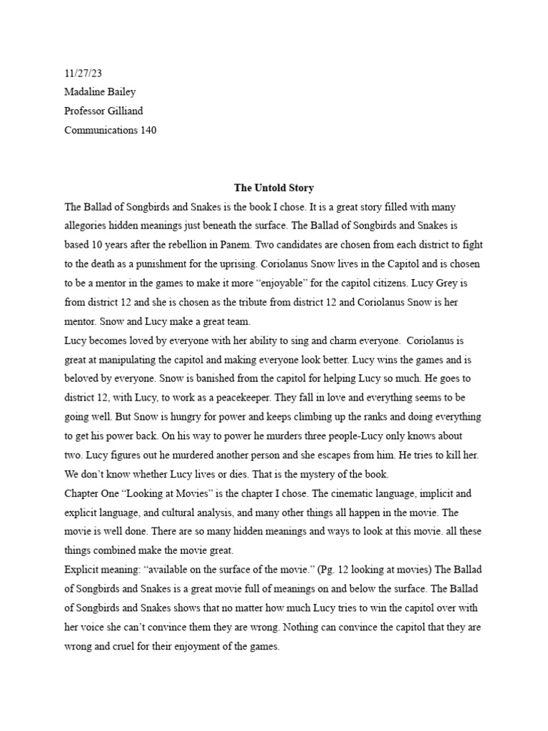 The Ballad of Songbirds and Snakes | PDF | The Hunger Games