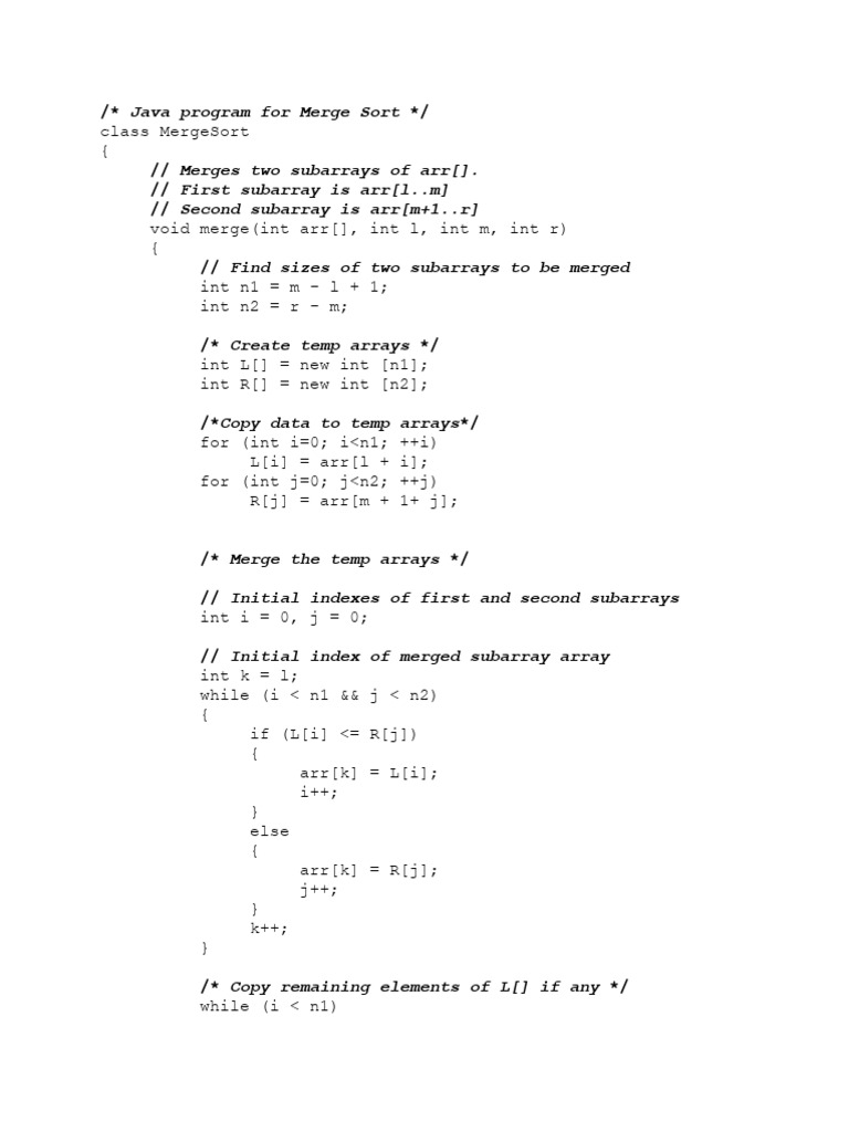 CSC508 Merge Sort Code | PDF