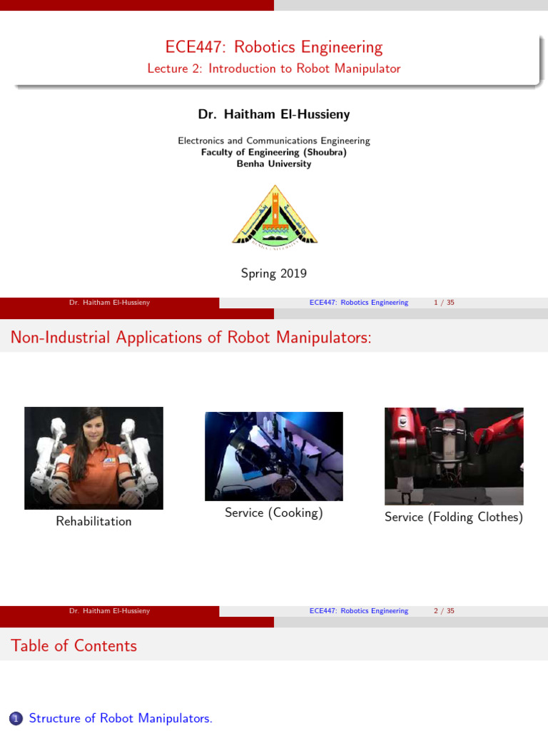 Lecture2 IntroToRobotManipulators Ilovepdf Compressed | PDF | Robotics | Classical Mechanics