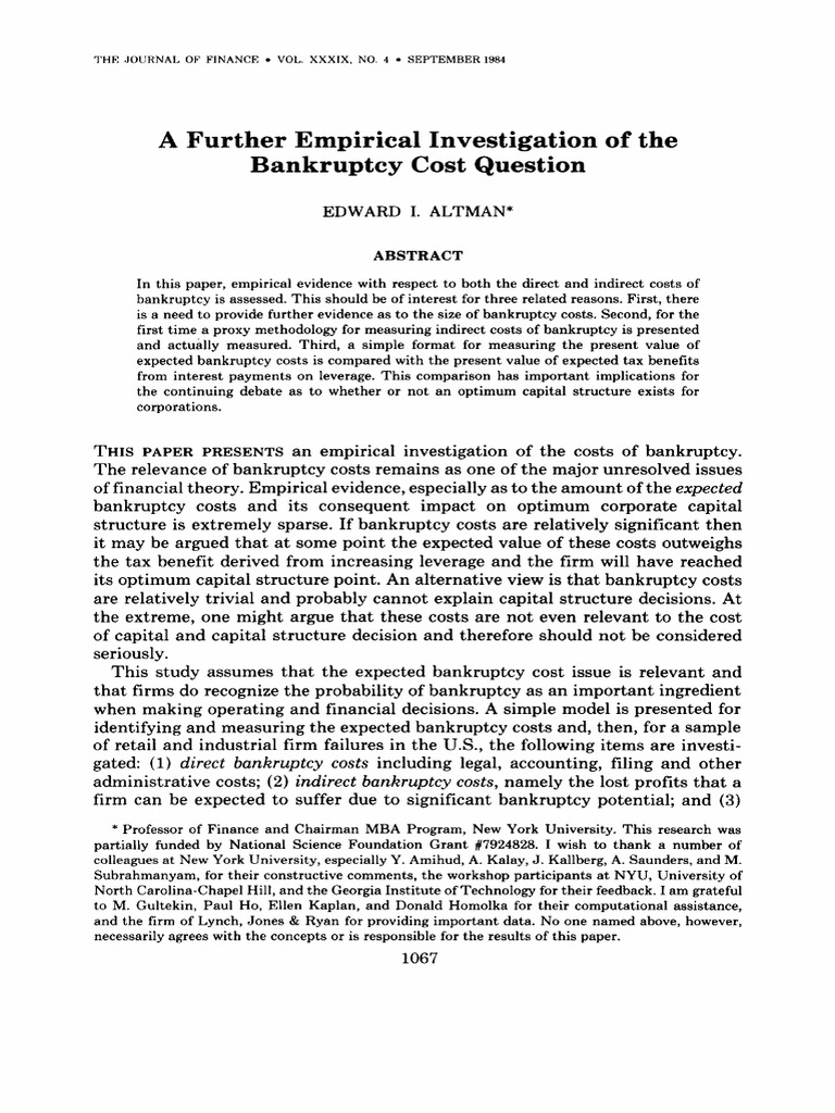 Measuring Bankruptcy Costs in Finance | PDF | Capital Structure ...