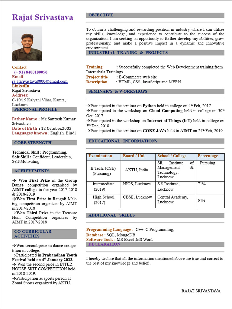 Rajat1. CV | PDF | Computing | Software Development
