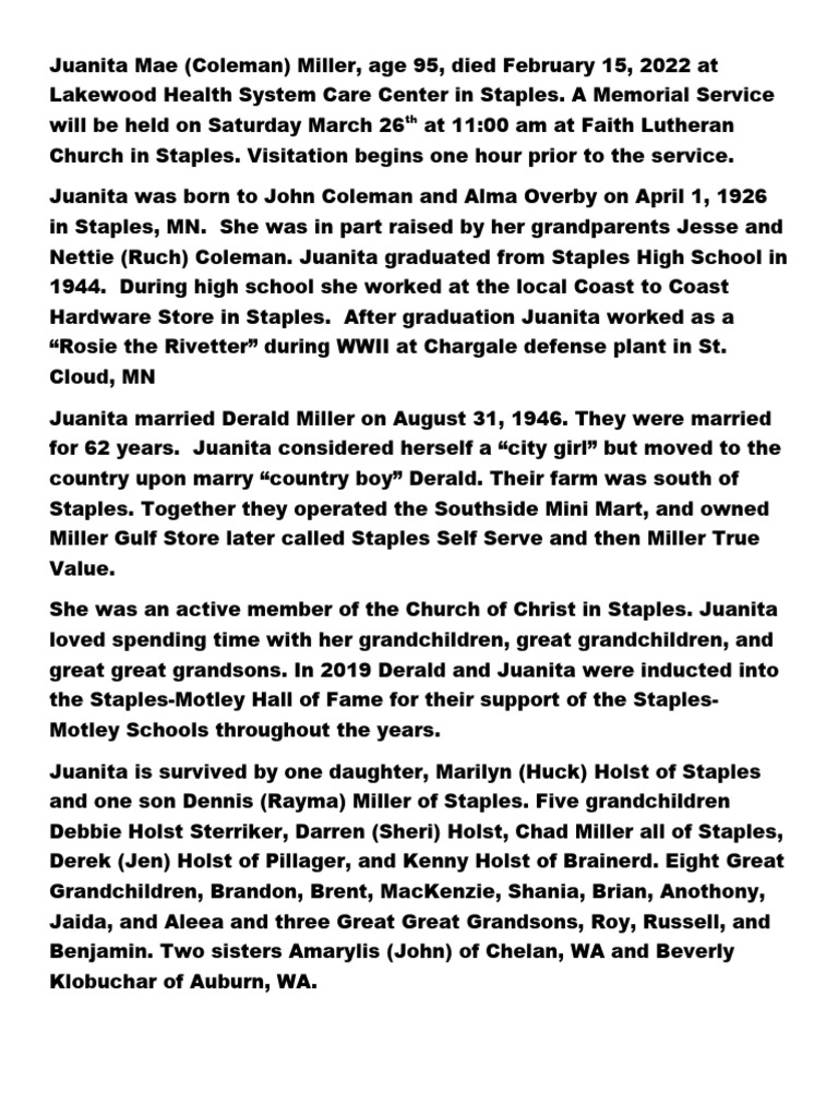Juanita Mae Miller (Revised) | PDF