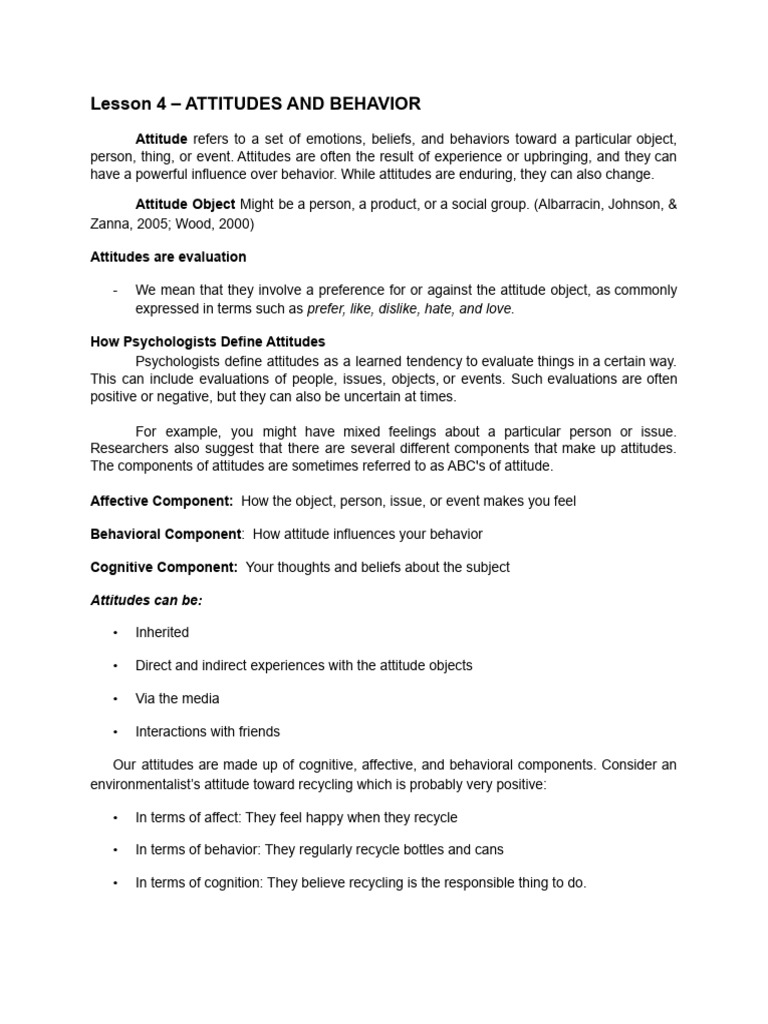 Lesson 4 Social Psychology | PDF | Attitude (Psychology) | Affect ...